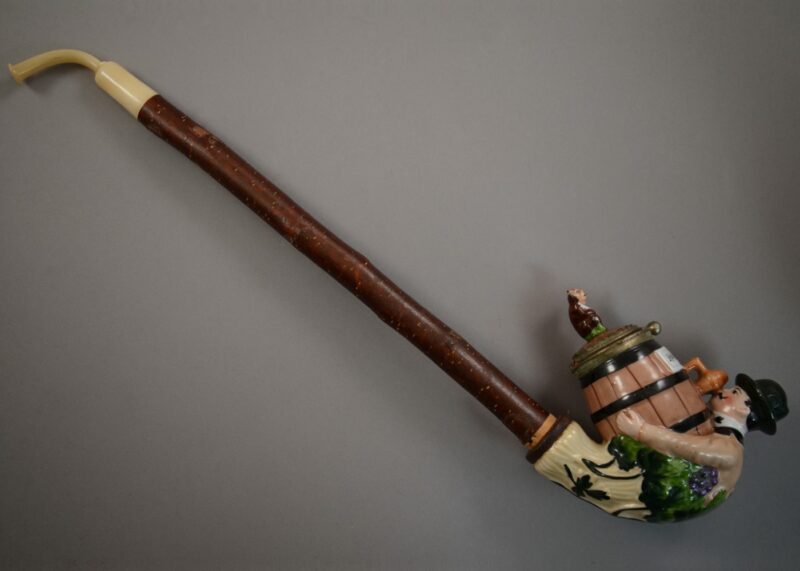 Pipe – German, Porcelain, Man drinking Wine, ‘High the Noble Wine ...